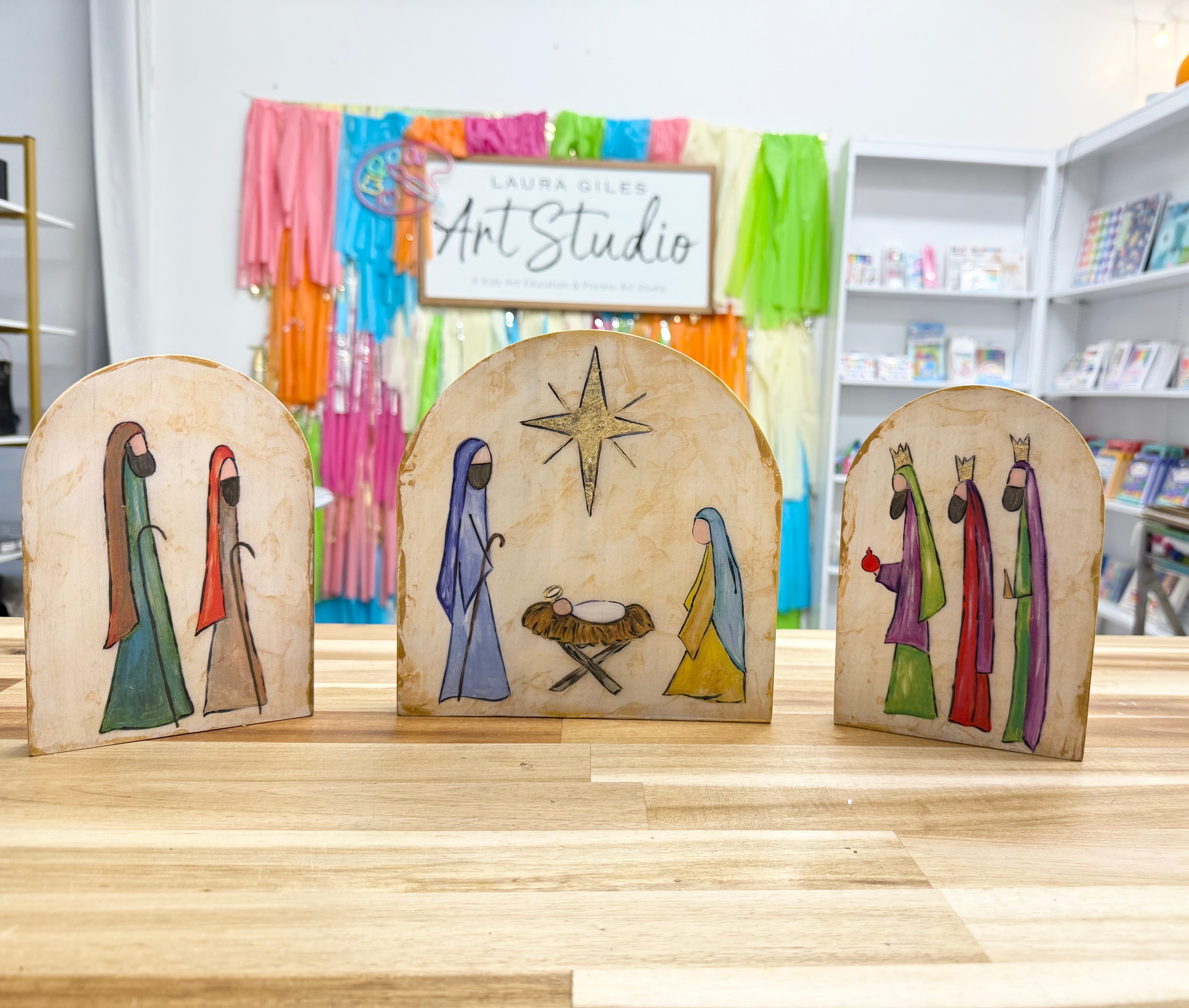 Wood 3 piece Nativity Set Print – Laura Giles Art